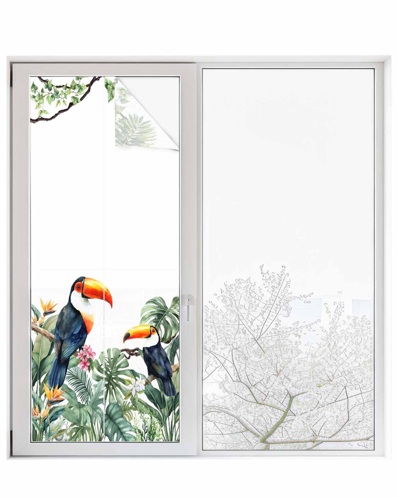 Window Privacy Film Green Leaves Birds Stained Glass Window Film ...