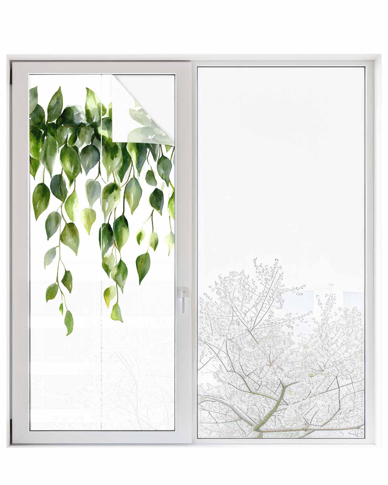 Window Privacy Film Green Leaves Stained Glass Window Film Decorative ...