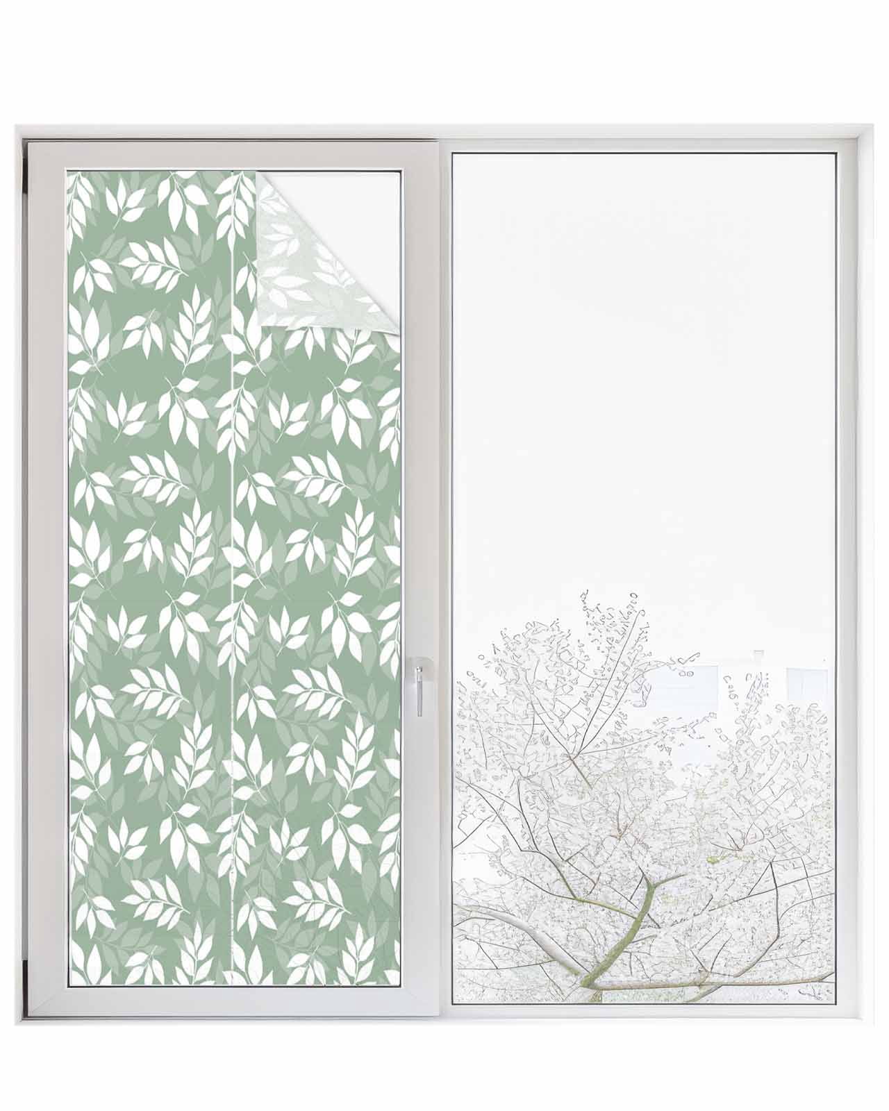 Window Privacy Film Green Leaves Stained Glass Window Film Decorative ...