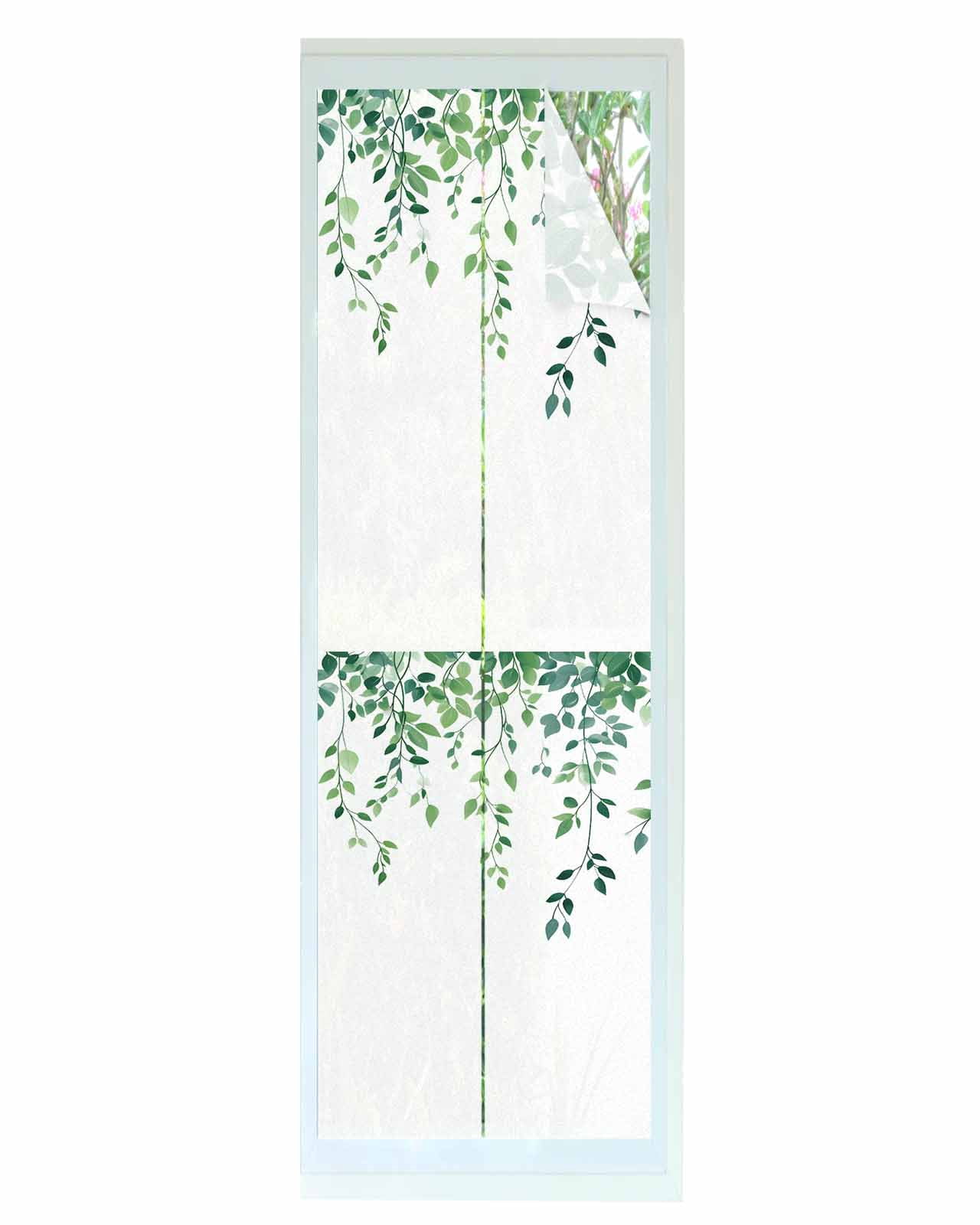 Window Privacy Film Green Leaves Stained Glass Window Film Decorative ...