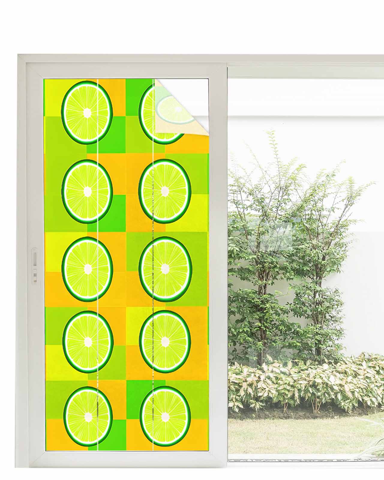 Window Privacy Film Green Lemon Plaid Stained Glass Window Film ...