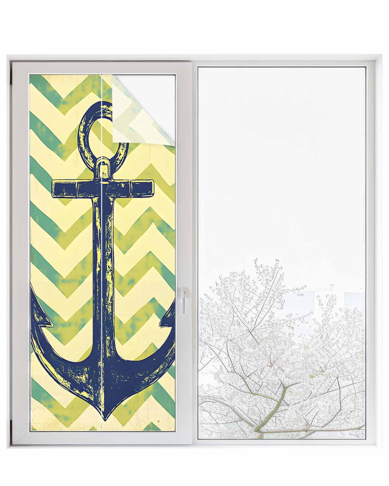 Window Privacy Film Green Nautical Anchor Stained Glass Window Film ...