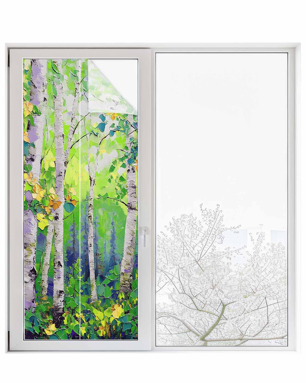 Window Privacy Film Green Oil Painting Stained Glass Window Film ...