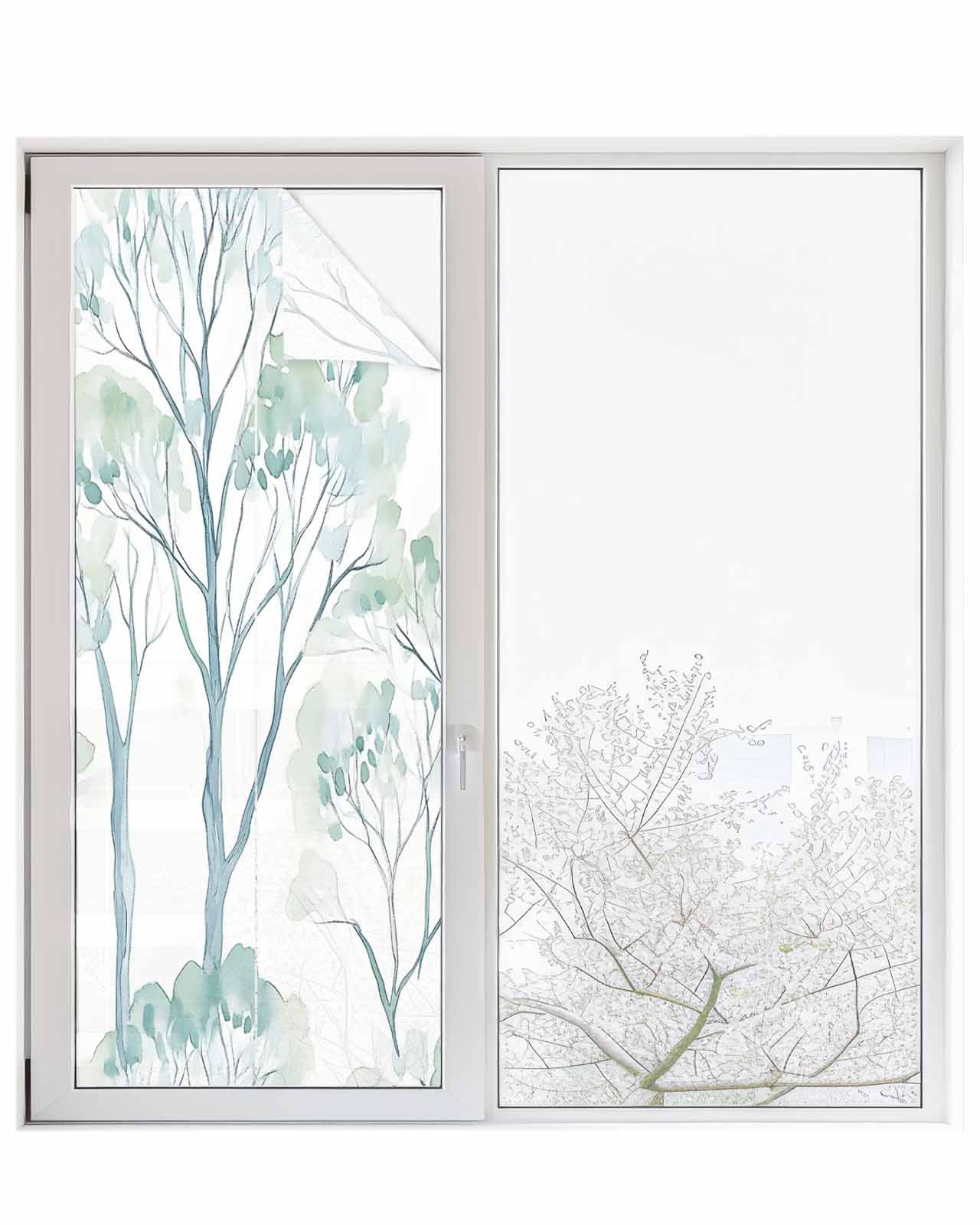 Window Privacy Film Green Ombre Leaves Tree Stained Glass Window Film ...