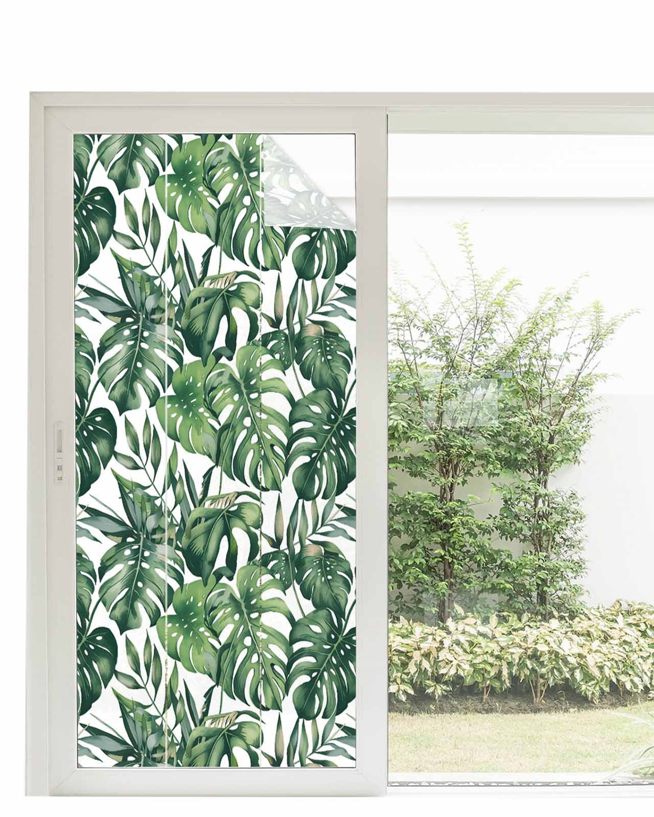 Window Privacy Film Green Palm Leaves Stained Glass Window Film ...