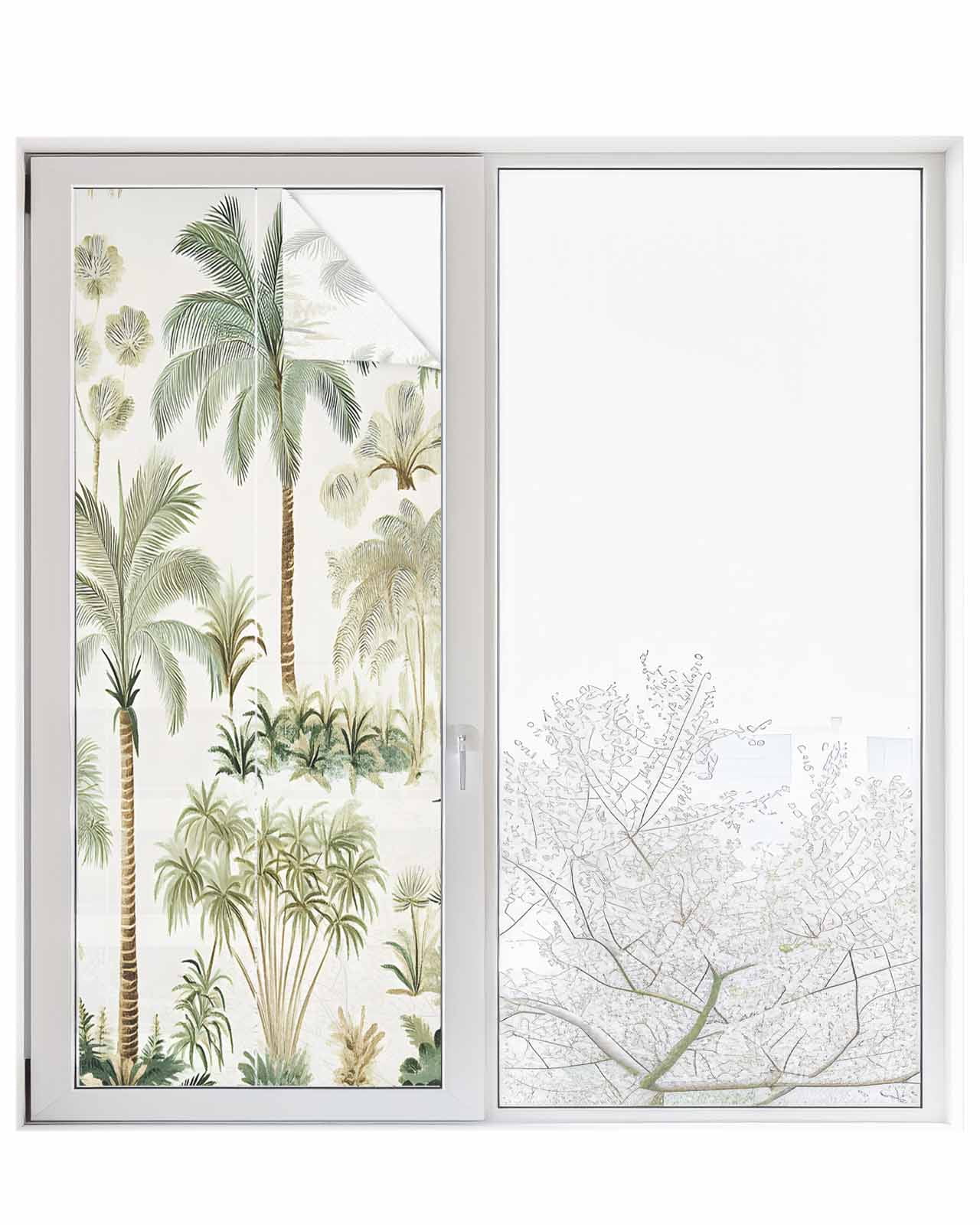 Window Privacy Film Green Palm Tree Stained Glass Window Film ...