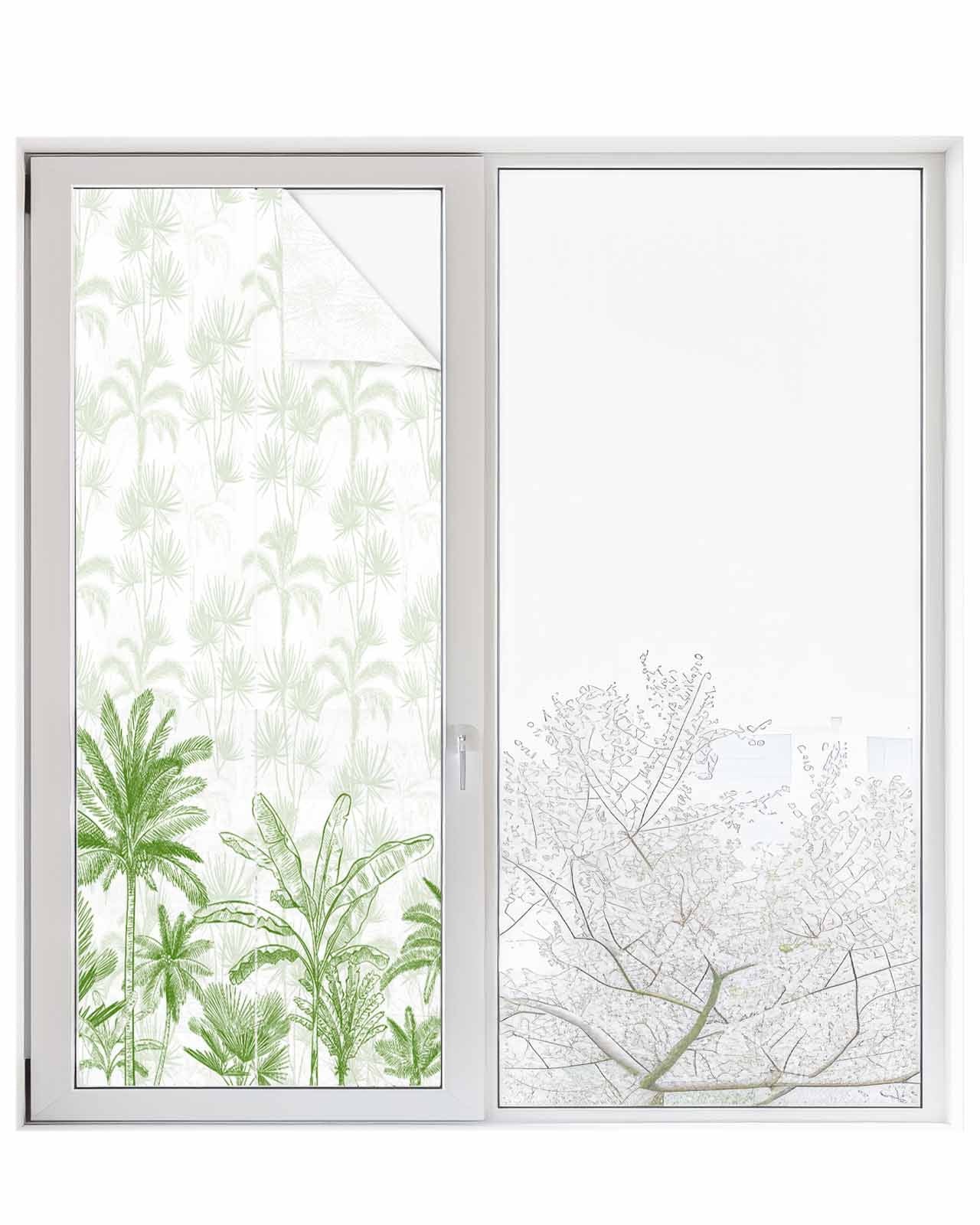 Window Privacy Film, Green Tropical Palm Tree UV Sun Blocking Window ...