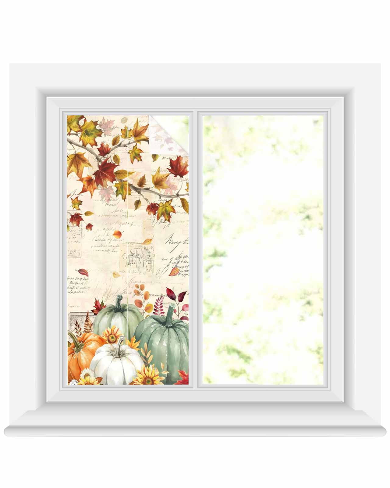 Window Privacy Film Green White Pumpkins Fall Stained Glass Window Film ...