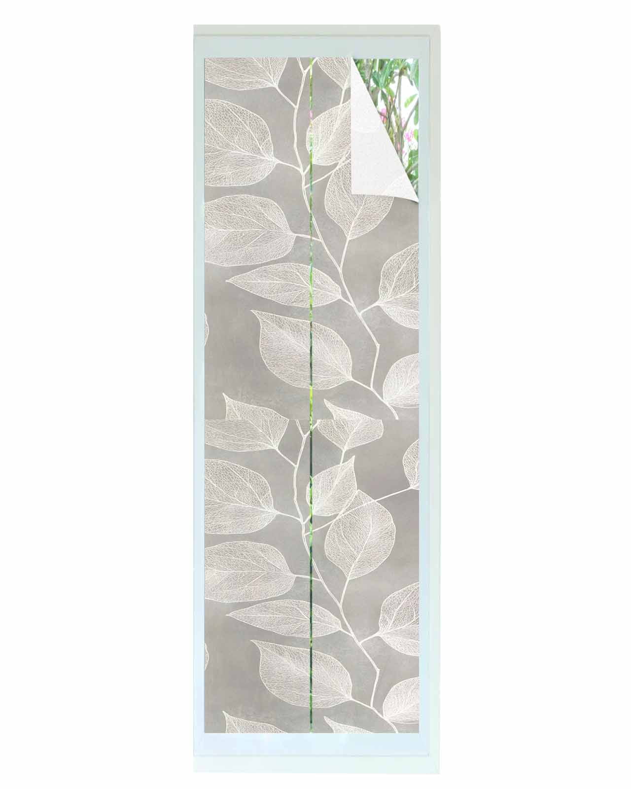 Window Privacy Film Grey Botanical Leaves Stained Glass Window Film ...