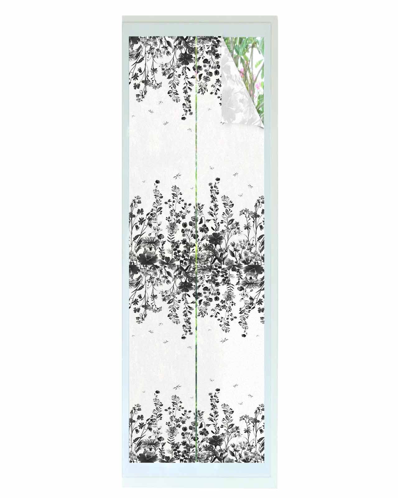 Window Privacy Film Grey Botanical Stained Glass Window Film Decorative Sun Block Window Cover ...