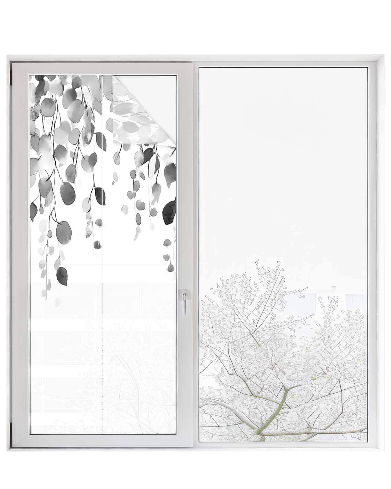 Window Privacy Film Grey Eucalyptus Leaves Stained Glass Window Film ...