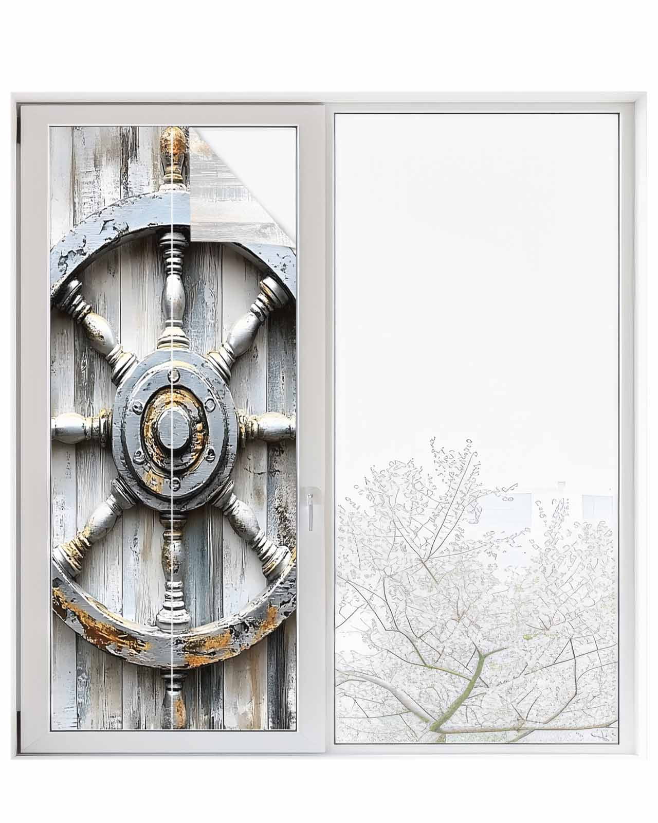 Window Privacy Film Grey Rudder Coastal Stained Glass Window Film ...