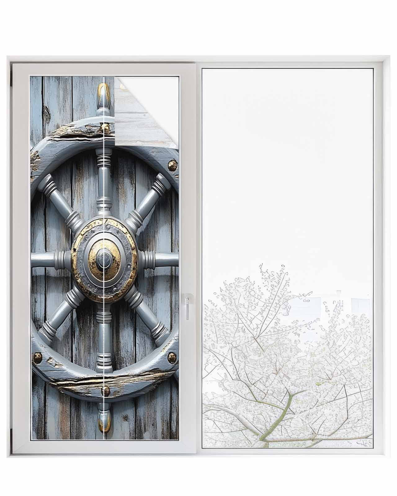 Window Privacy Film Grey Rudder Coastal Stained Glass Window Film ...