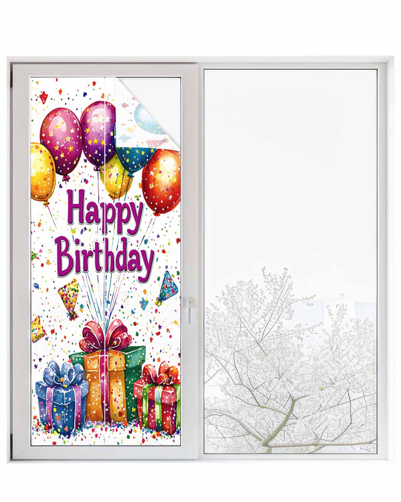 Window Privacy Film Happy Birthday Stained Glass Window Film Decorative ...