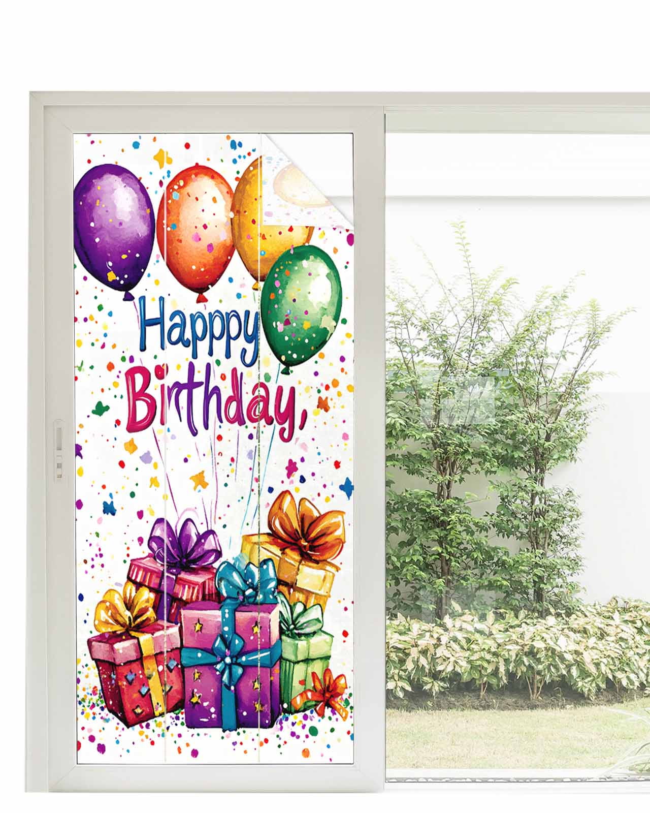Window Privacy Film Happy Birthday Stained Glass Window Film Decorative ...