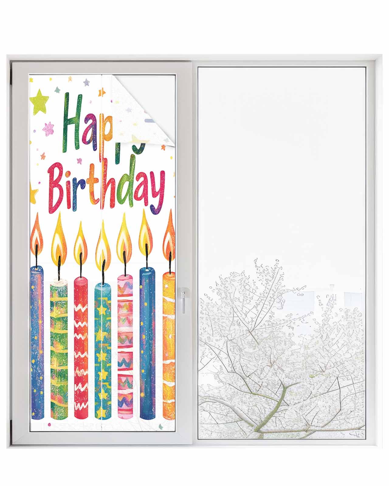 Window Privacy Film Happy Birthday Stained Glass Window Film Decorative ...