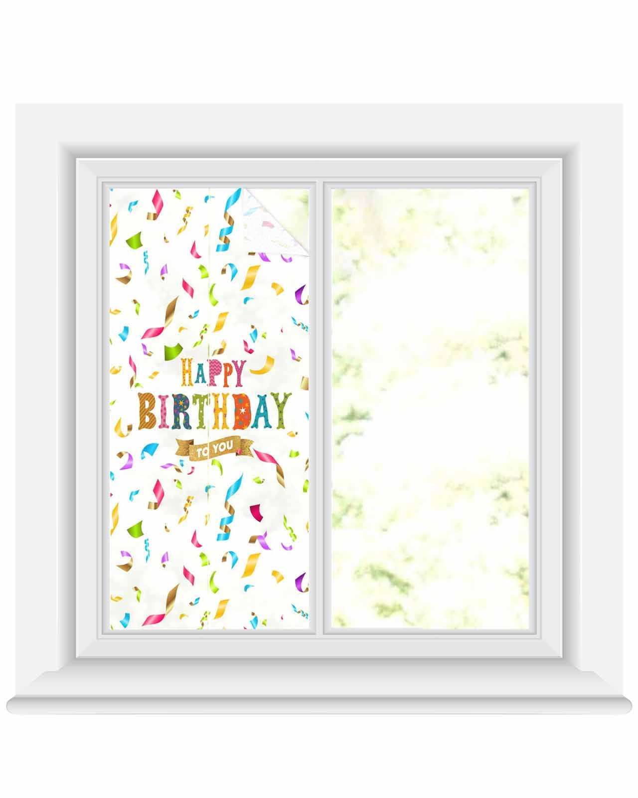 Window Privacy Film Happy Birthday Stained Glass Window Film Decorative ...