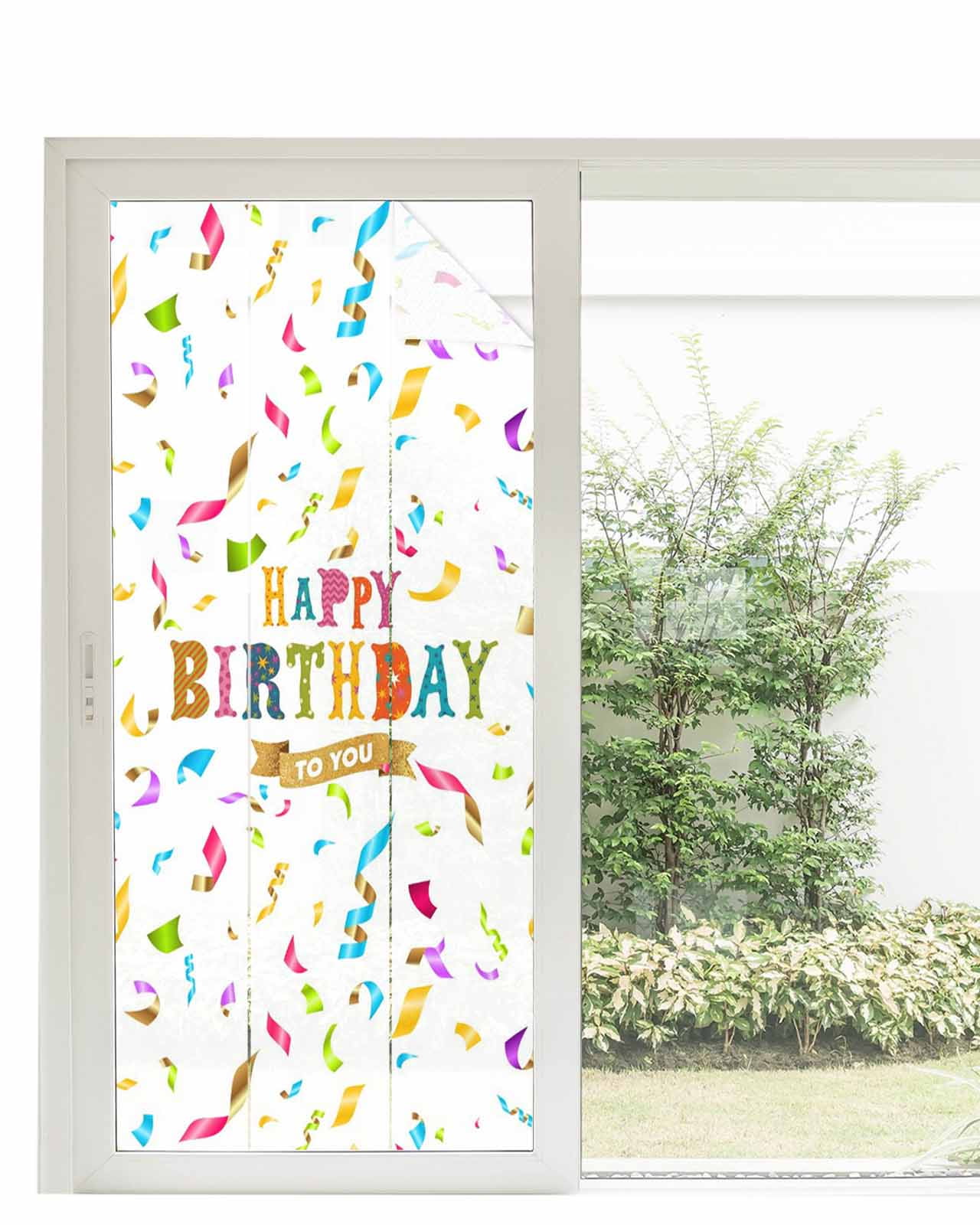 Window Privacy Film Happy Birthday Stained Glass Window Film Decorative ...