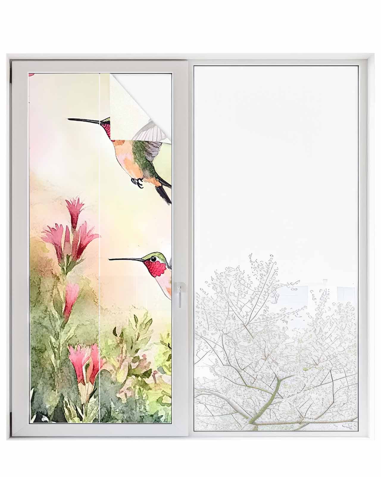 Window Privacy Film Hummingbird Red Floral Stained Glass Window Film ...