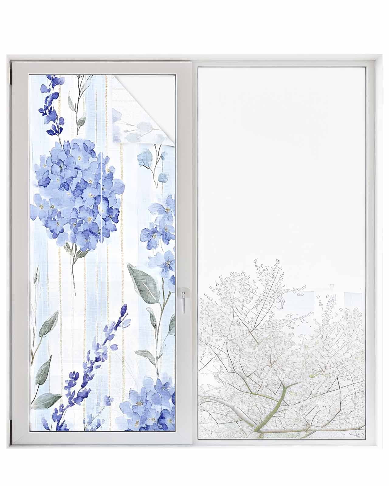 Window Privacy Film Hydrangea Leaves Stained Glass Window Film ...