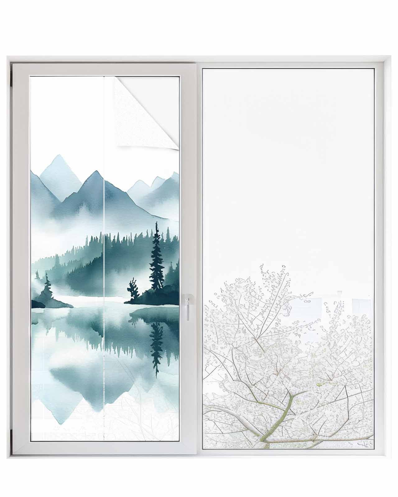 Window Privacy Film Ink Forest Lake Stained Glass Window Film ...