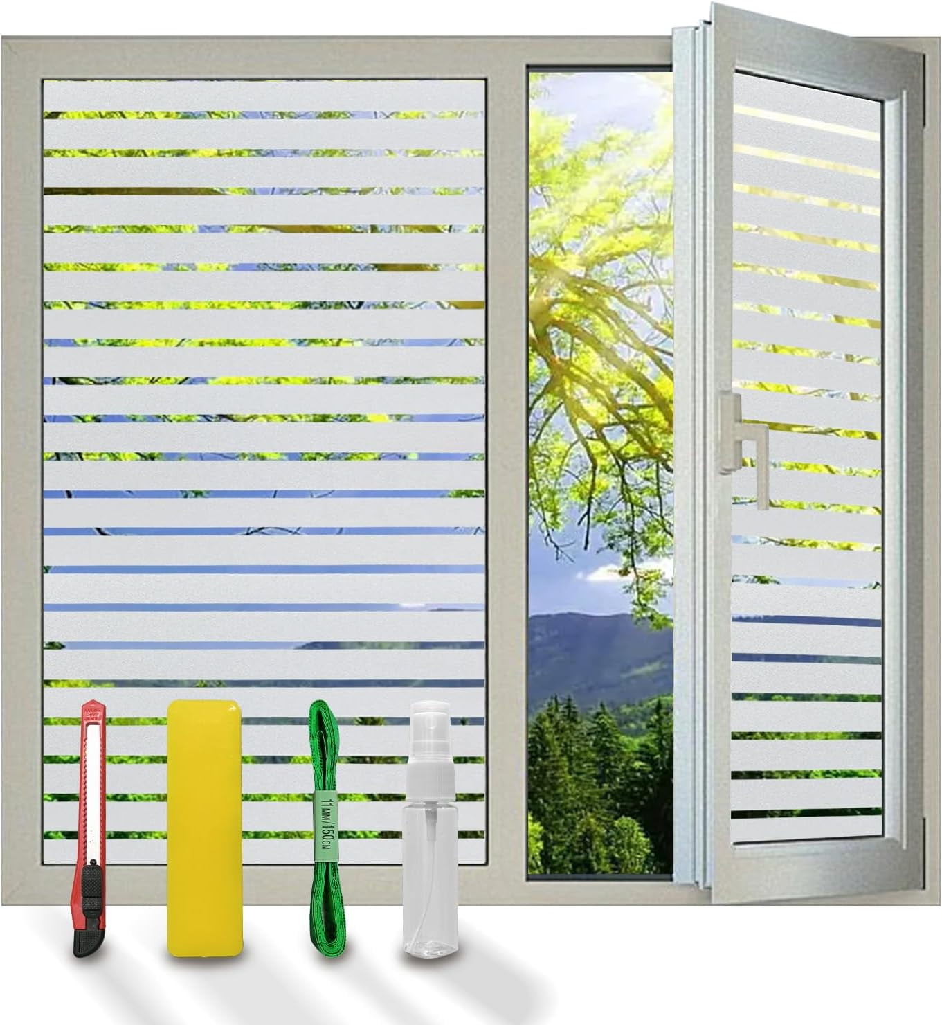 Window Privacy Film with Installation Tools, Stripe Window Film, Static ...