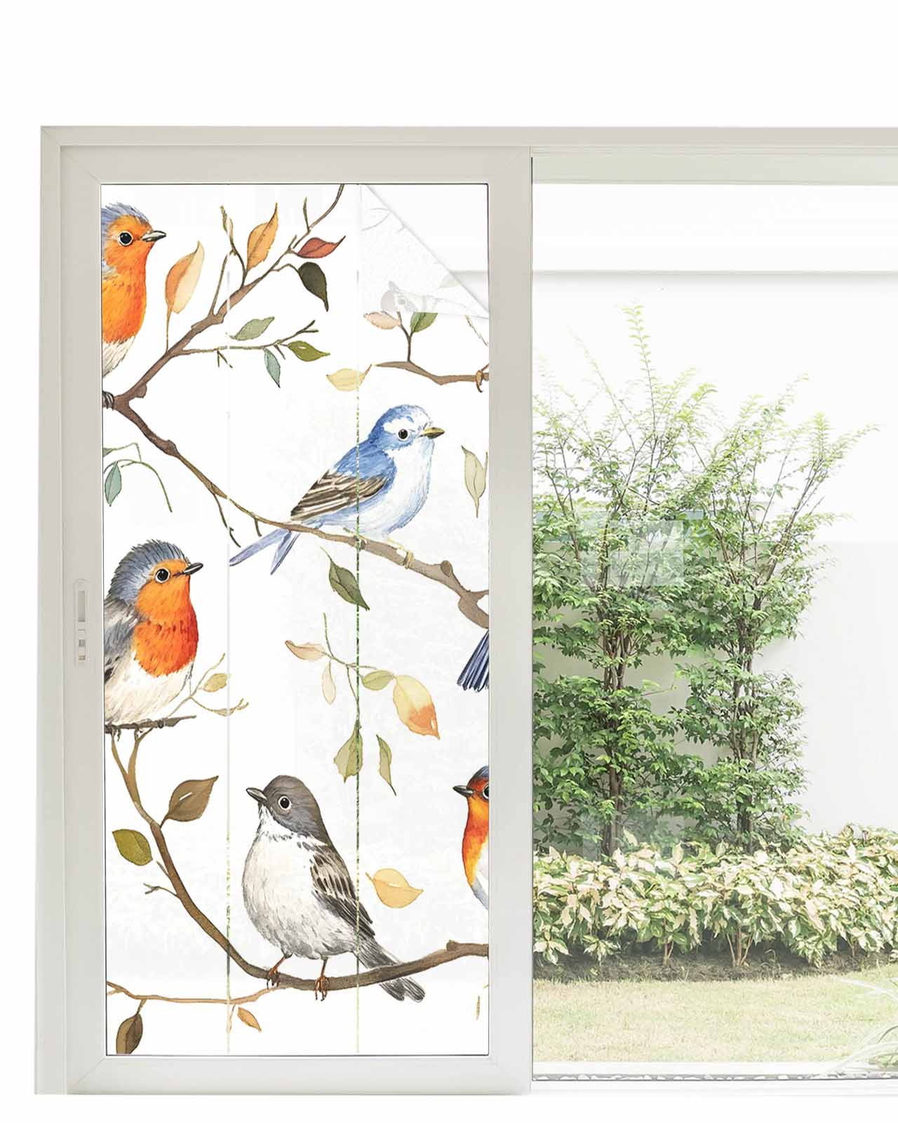 Window Privacy Film Leaf Bird Stained Glass Window Film Decorative Sun ...