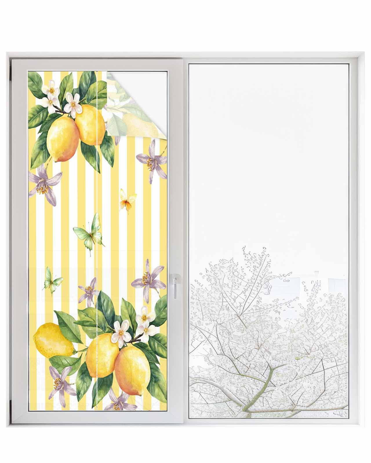 Window Privacy Film Lemon Flower Stained Glass Window Film Decorative ...