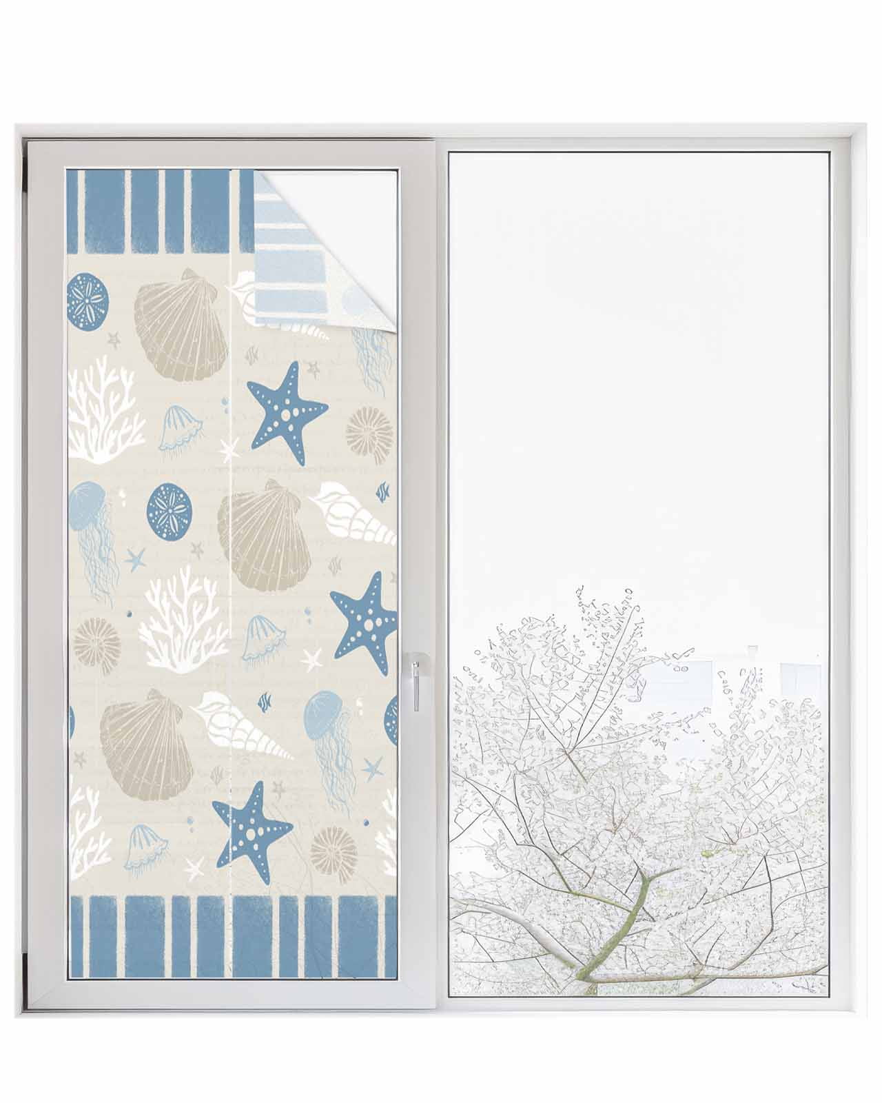 Window Privacy Film, Light Blue Coastal Coral UV Sun Blocking Window Tint Film Heat Control One ...