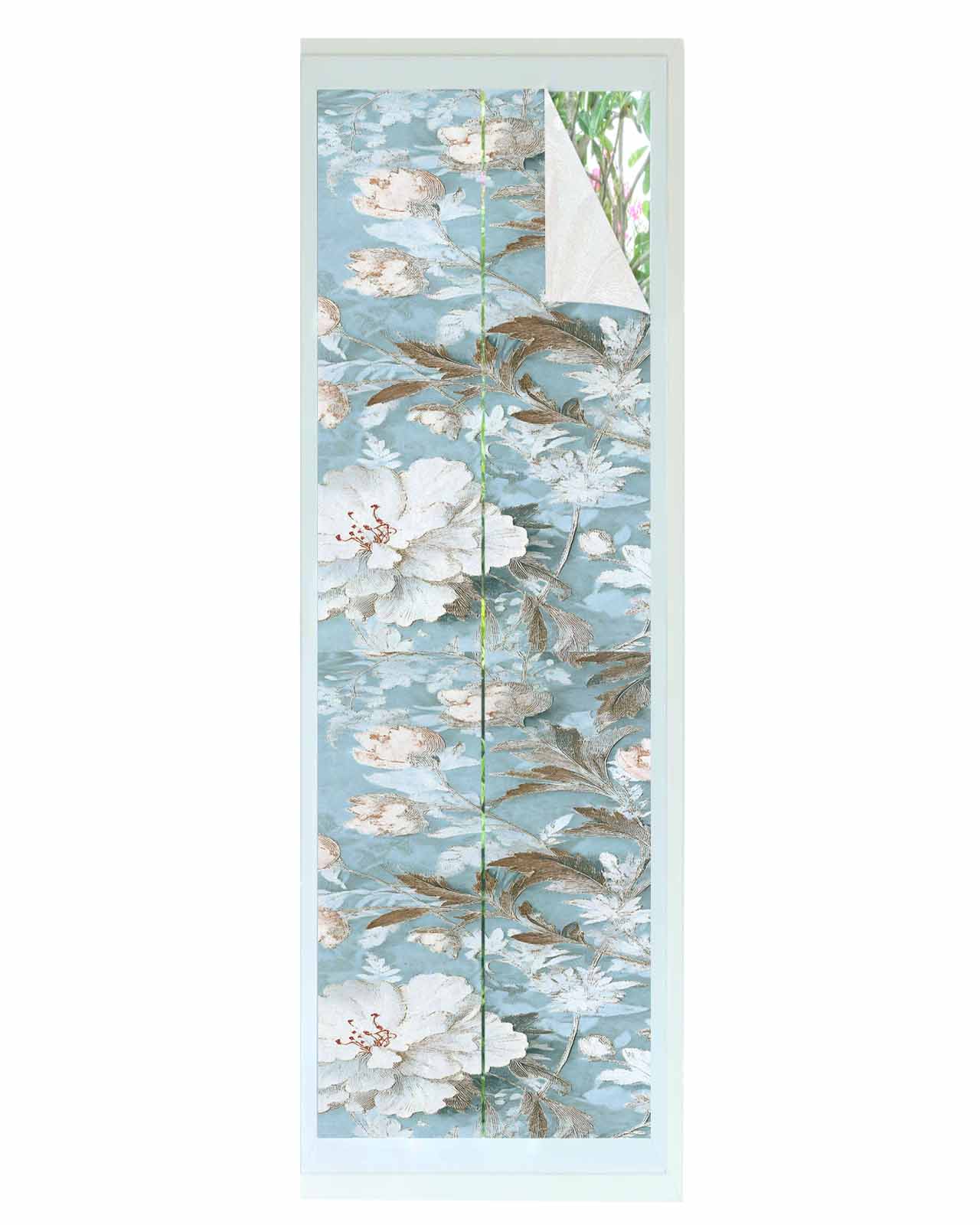 Window Privacy Film Light Blue White Floral Stained Glass Window Film ...