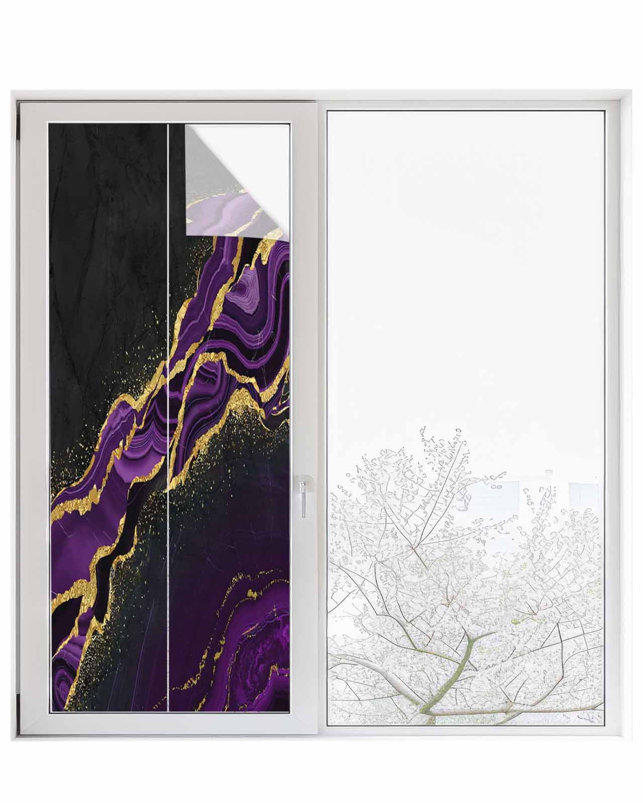 Window Privacy Film Marble Black Stained Glass Window Film Decorative Sun Block Window Cover ...