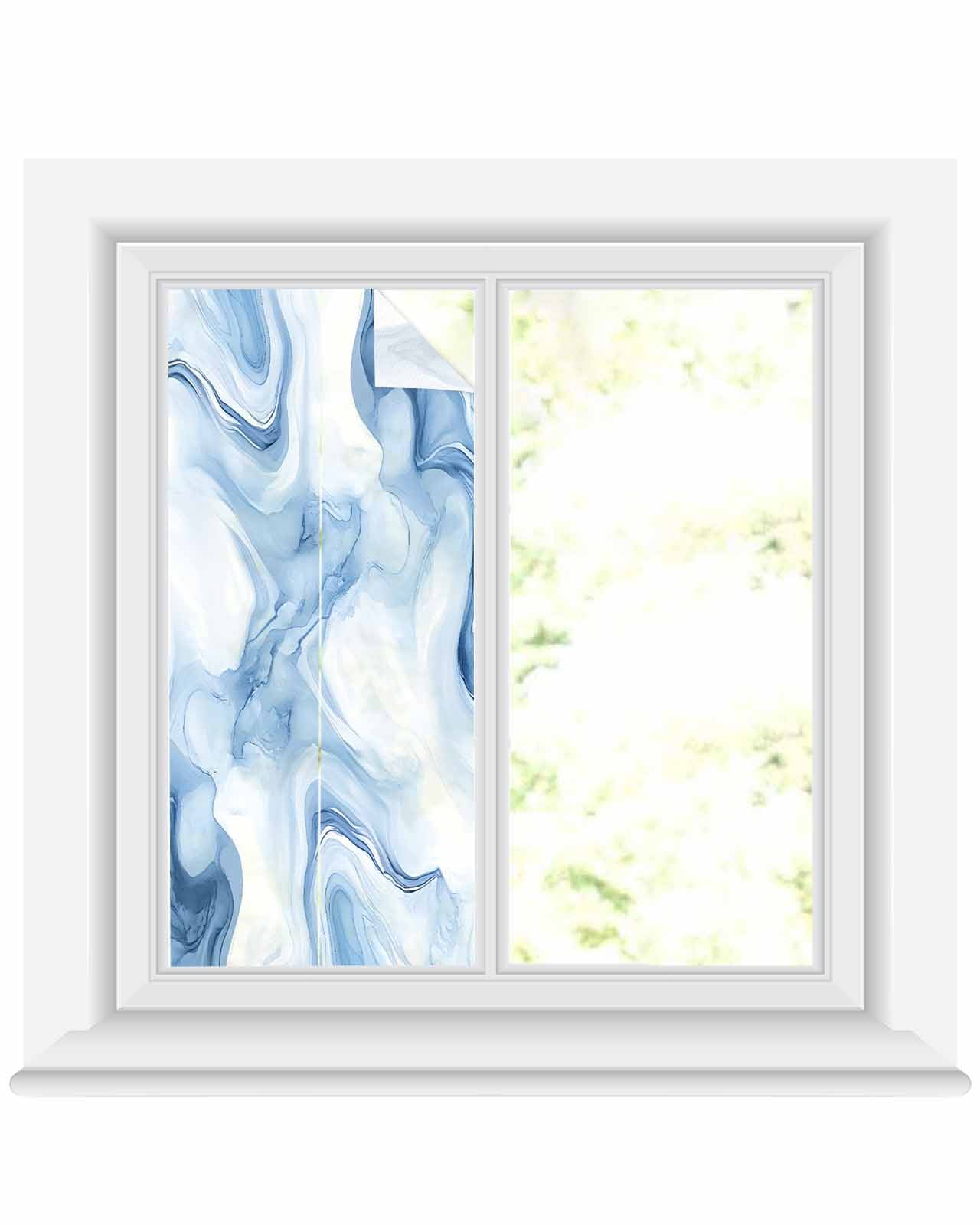 Window Privacy Film Marble Blue Stained Glass Window Film Decorative ...