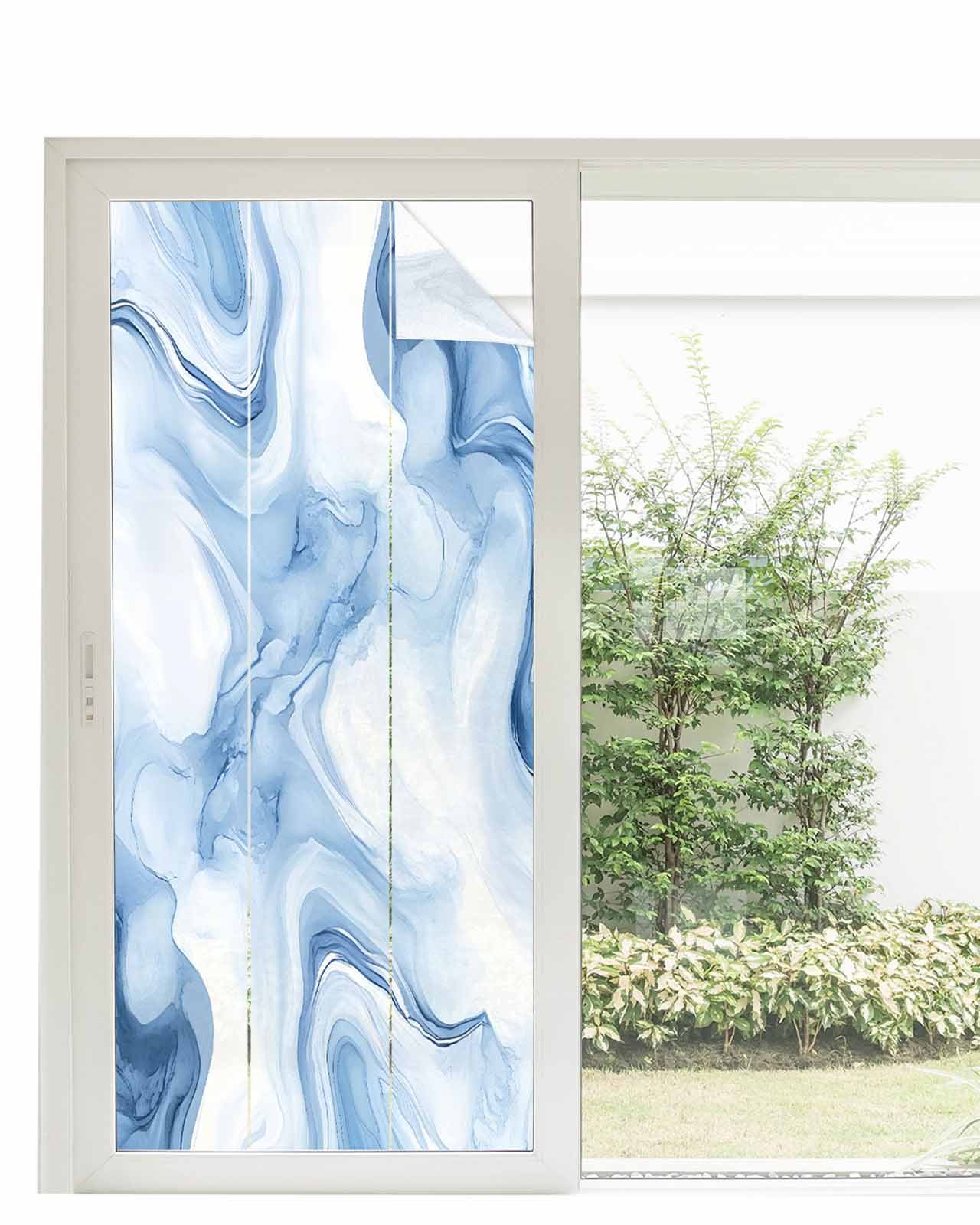 Window Privacy Film Marble Blue Stained Glass Window Film Decorative ...
