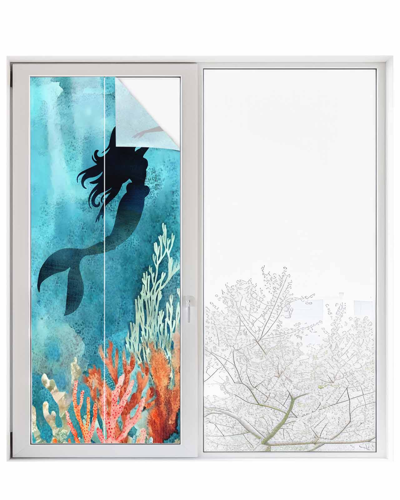 Window Privacy Film Mermaid Silhouette Stained Glass Window Film ...