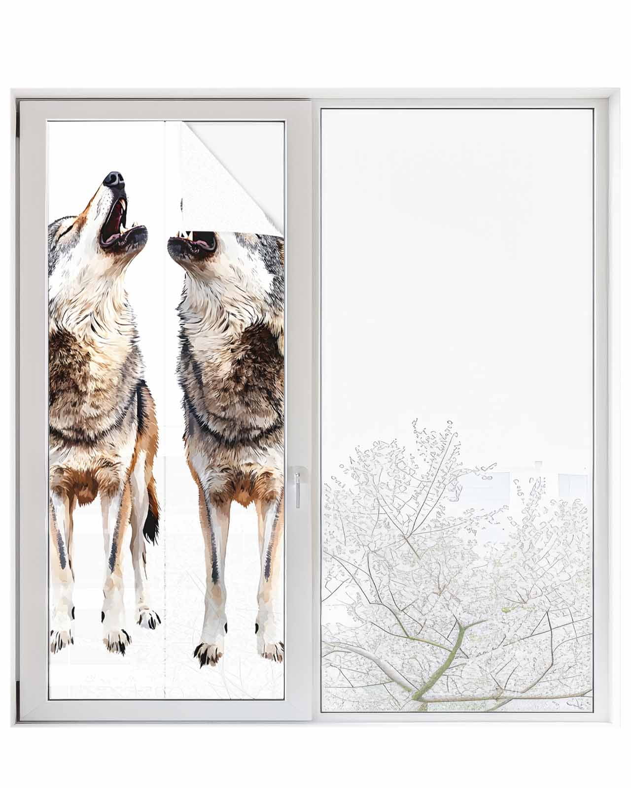 Window Privacy Film Modern Wolves Stained Glass Window Film Decorative ...