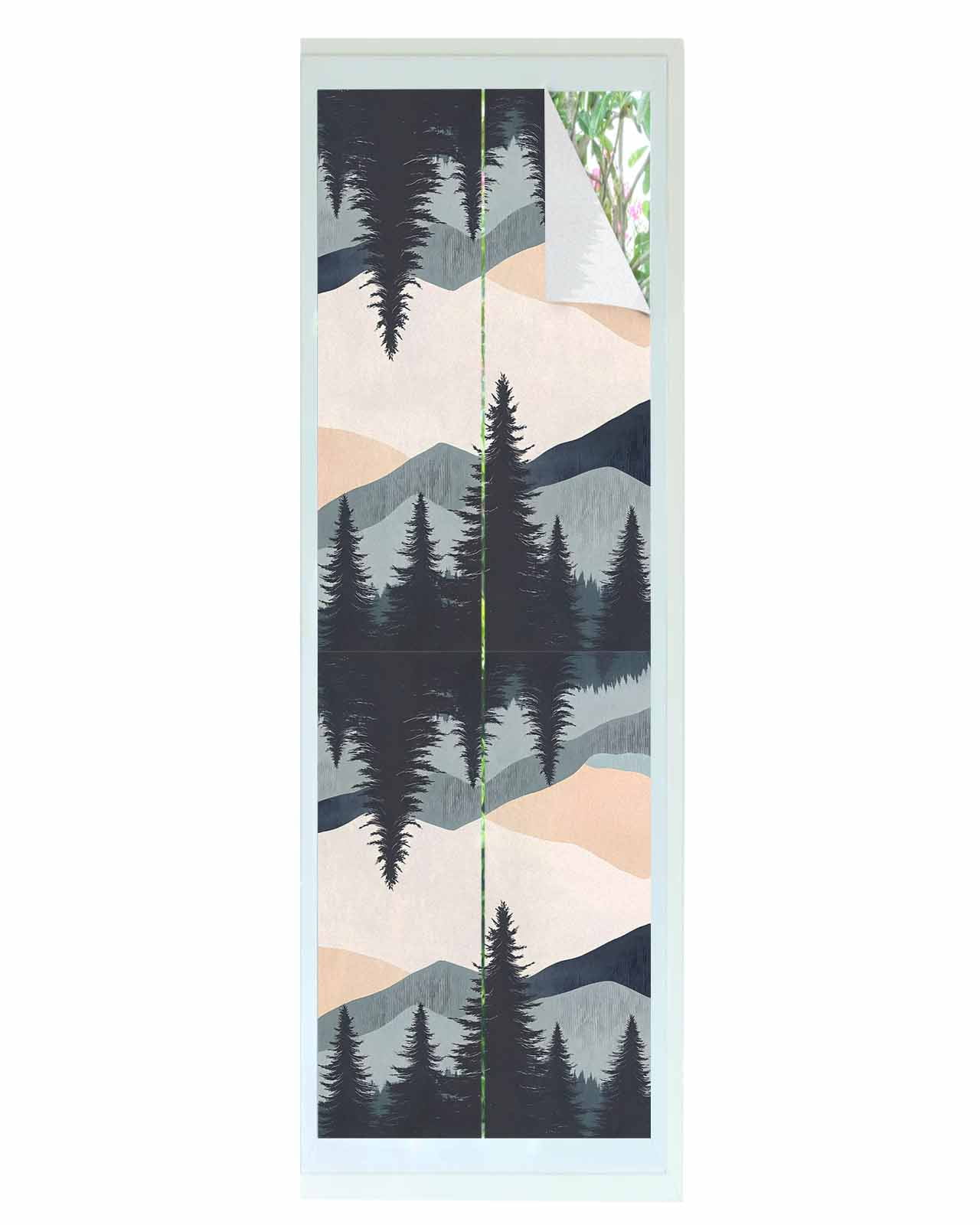 Window Privacy Film Mountain Forest Stained Glass Window Film ...