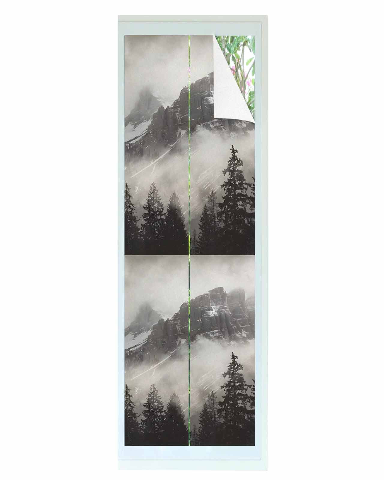 Window Privacy Film Mountains Forest Stained Glass Window Film ...