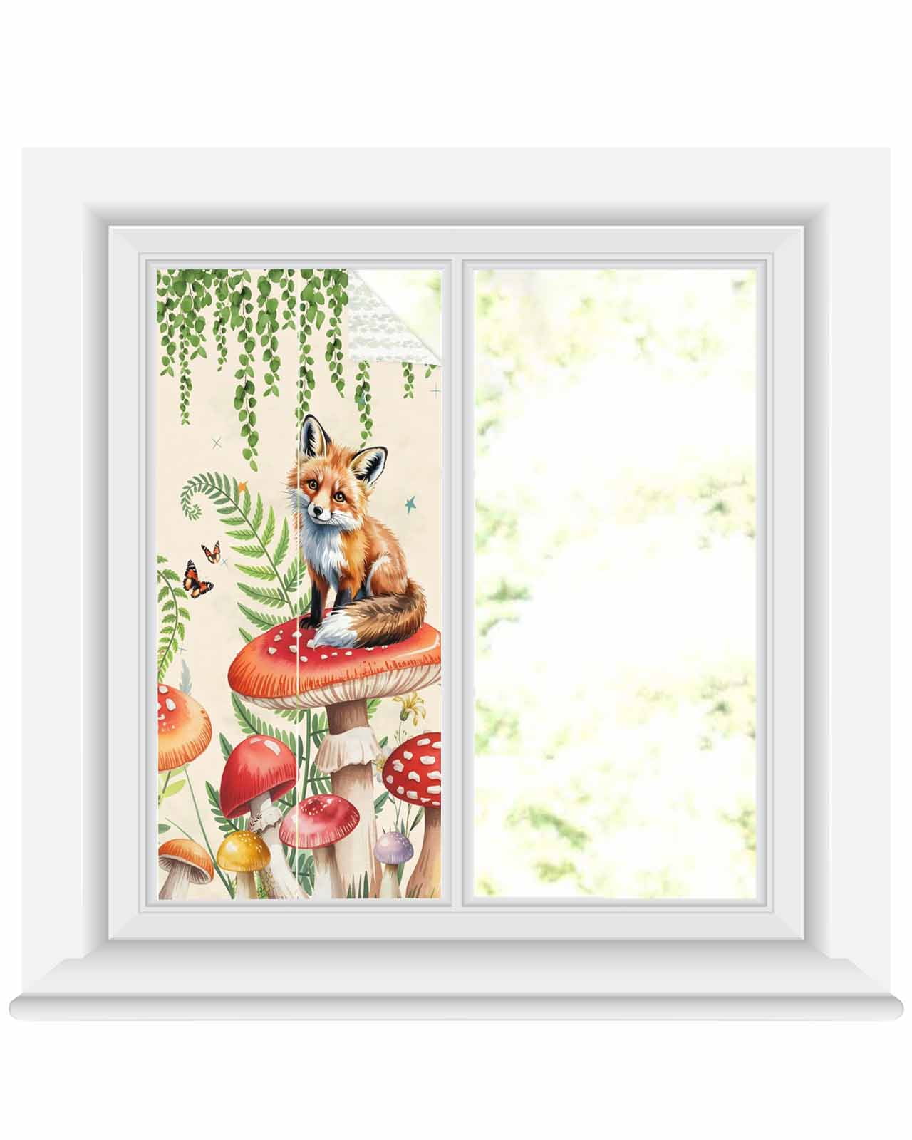 Window Privacy Film Mushroom Fox Stained Glass Window Film Decorative ...