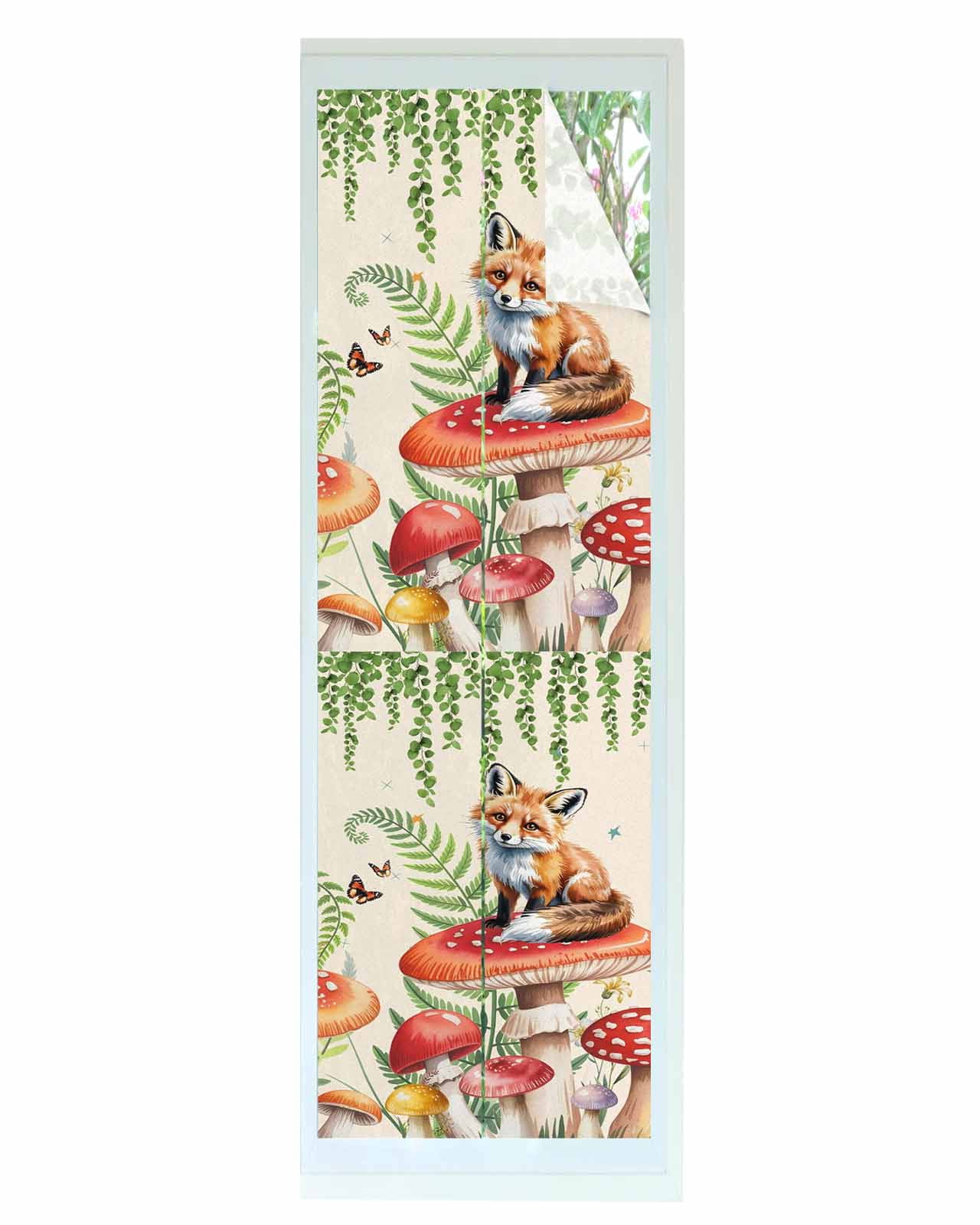 Window Privacy Film Mushroom Fox Stained Glass Window Film Decorative ...