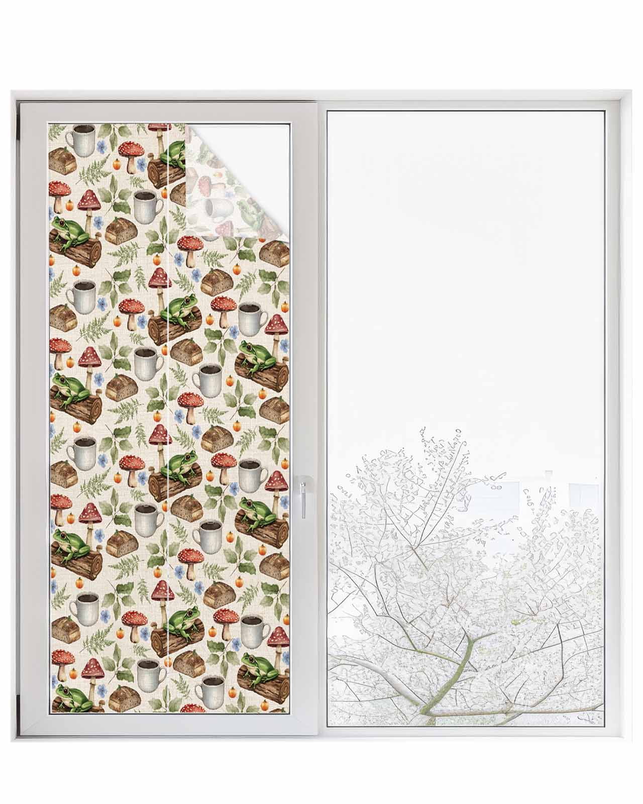 Window Privacy Film Mushroom Frog Stained Glass Window Film Decorative ...