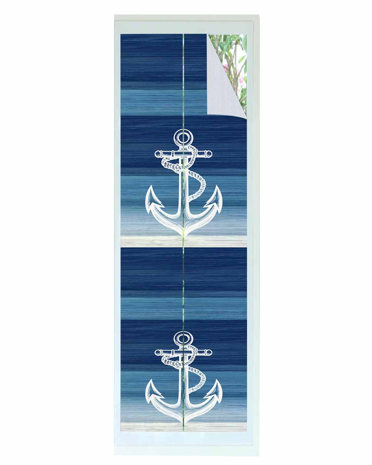 Window Privacy Film Nautical Anchor Navy Blue Stained Glass Window Film ...