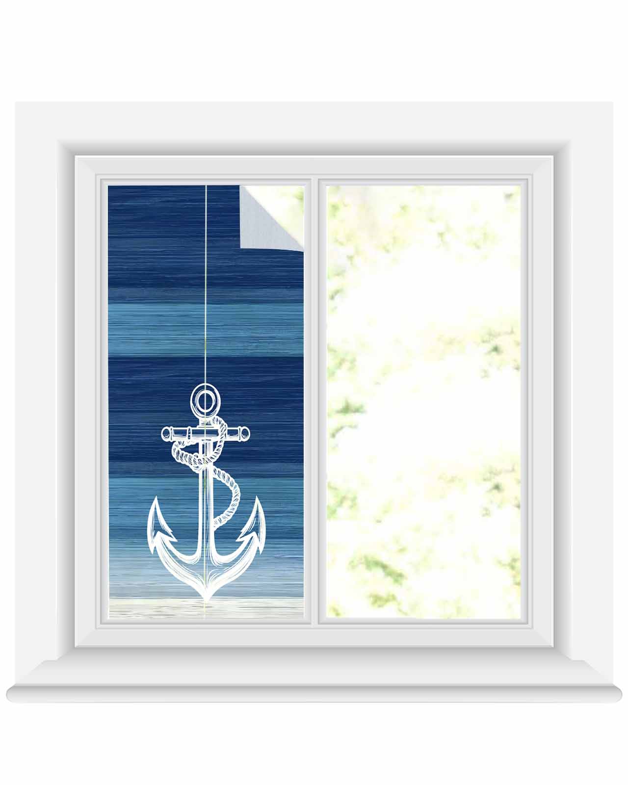 Window Privacy Film Nautical Anchor Navy Blue Stained Glass Window Film ...