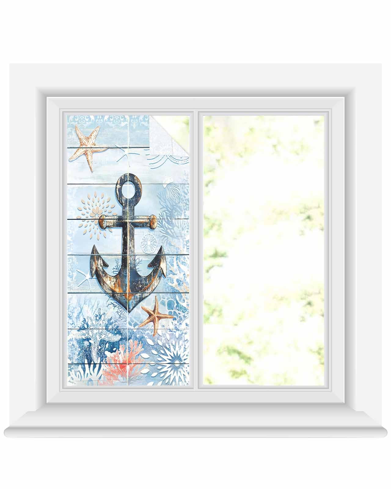 Window Privacy Film Nautical Anchor Stained Glass Window Film ...