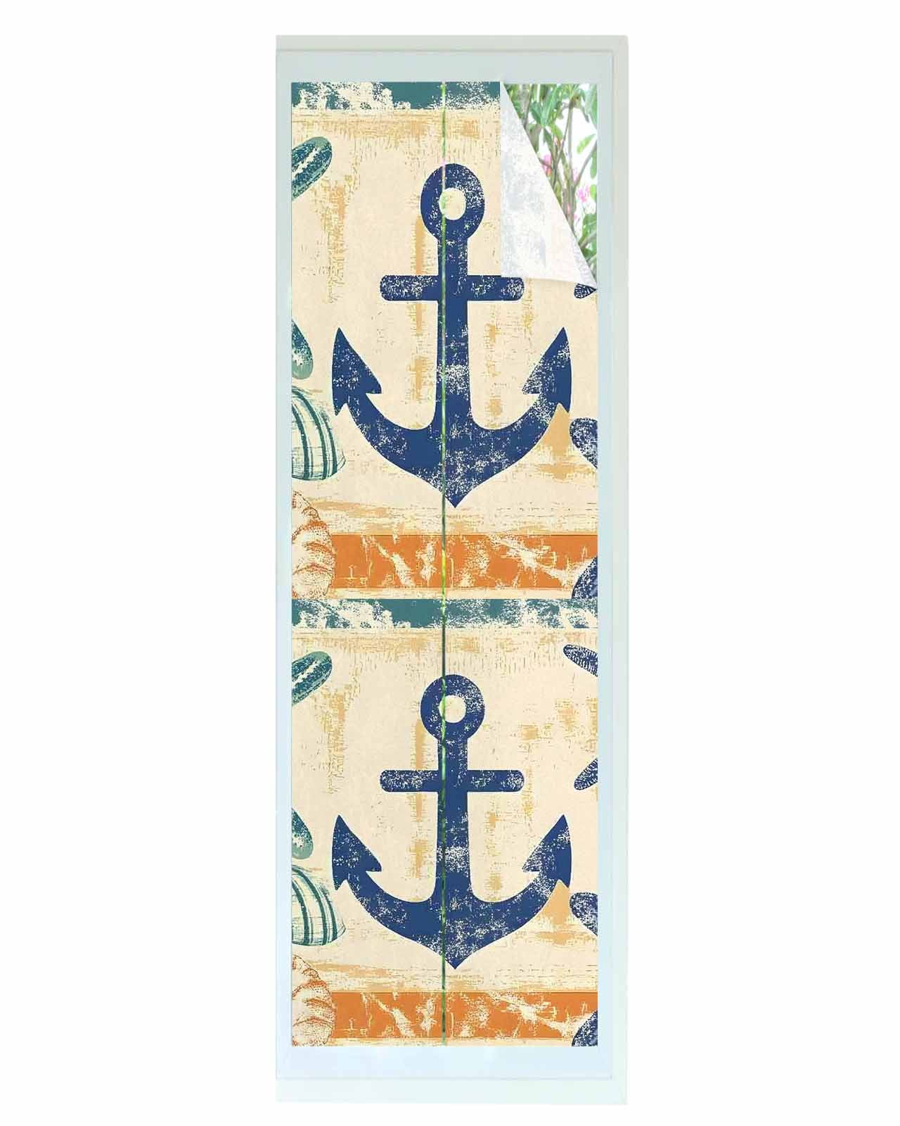 Window Privacy Film Nautical Anchor Stained Glass Window Film Decorative Sun Block Window Cover ...