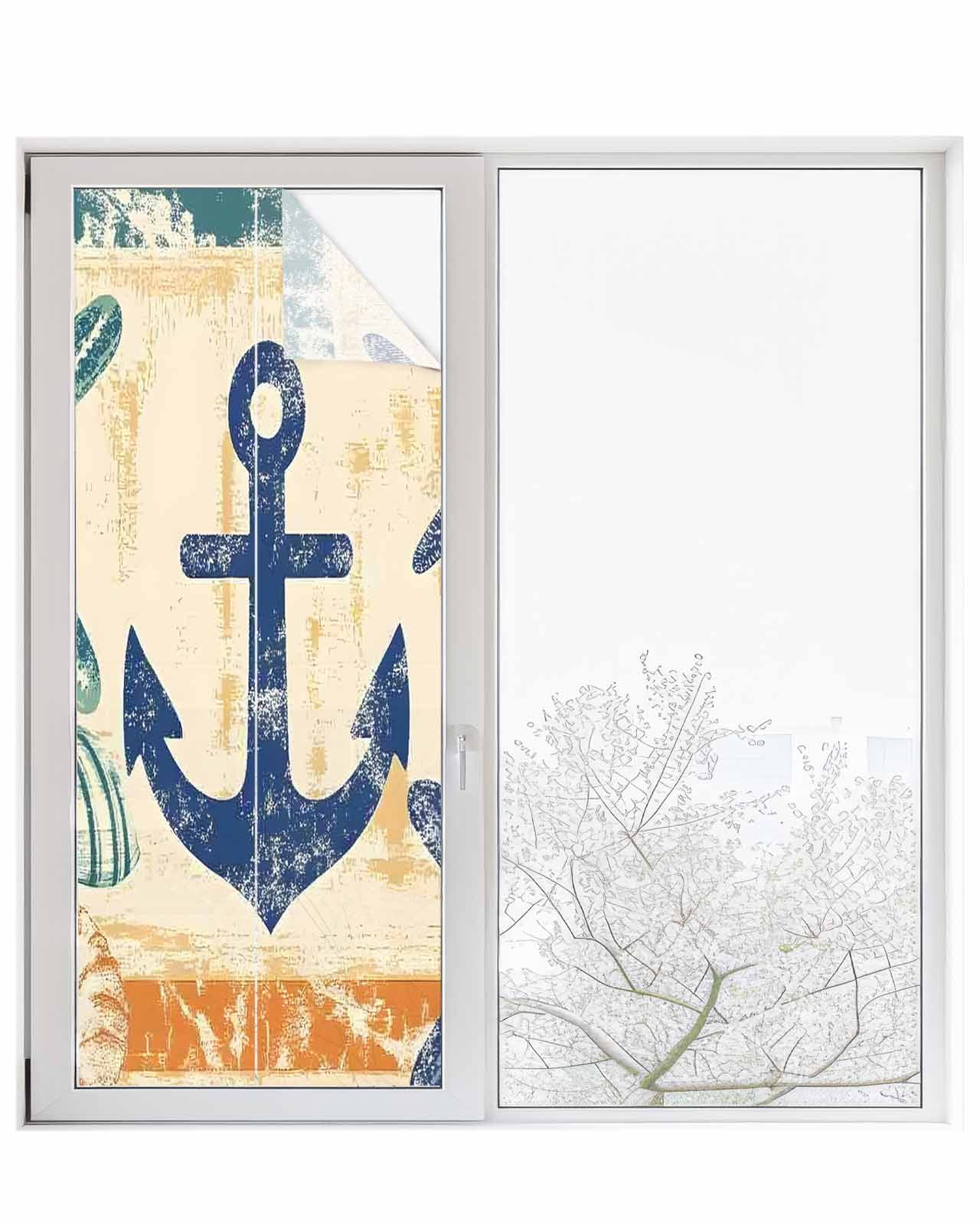Window Privacy Film Nautical Anchor Stained Glass Window Film ...