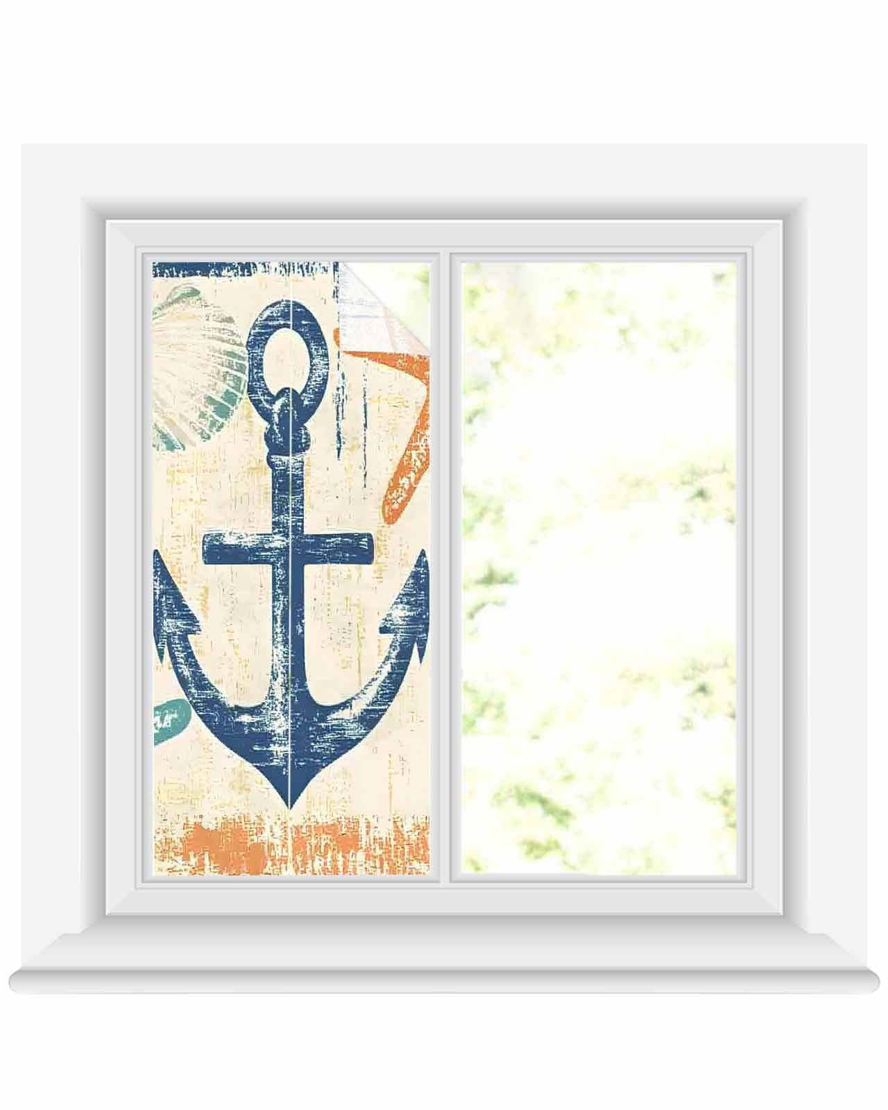 Window Privacy Film Nautical Anchor Stained Glass Window Film ...