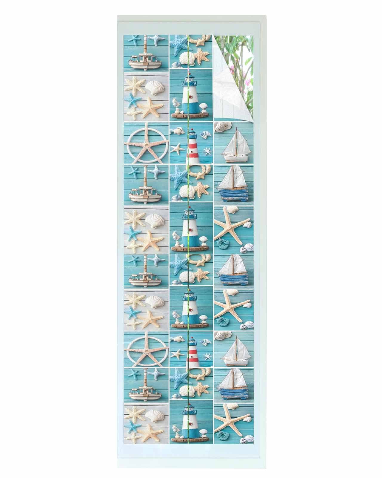 Window Privacy Film Nautical Beach Stained Glass Window Film Decorative ...