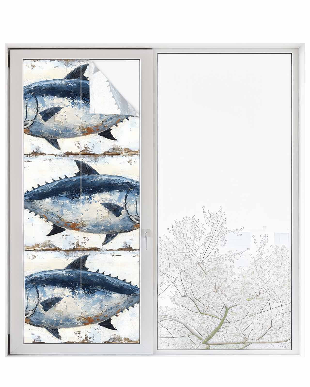 Window Privacy Film Nautical Coastal Fish Stained Glass Window Film ...