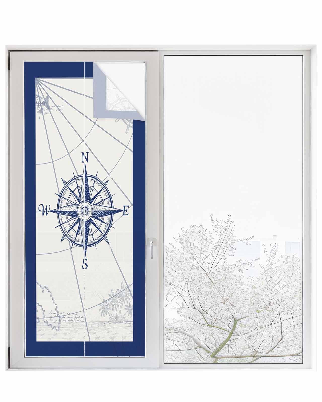 Window Privacy Film Nautical Compass Stained Glass Window Film ...