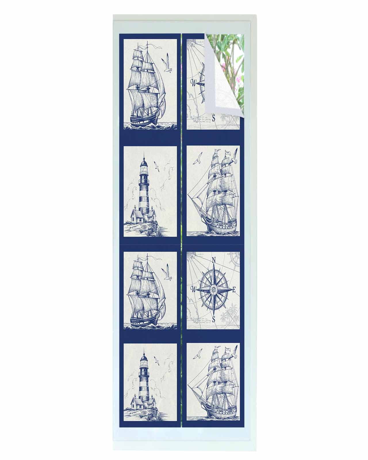 Window Privacy Film Nautical Navy Stained Glass Window Film Decorative ...